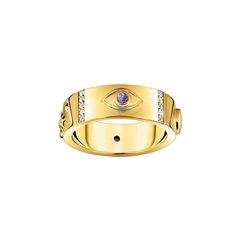 Thomas Sabo Yellow-Gold plated Ring with Various Cosmic Motifs and Sto ...